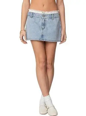 EDIKTED Floral Denim Mini Skirt - Light-blue