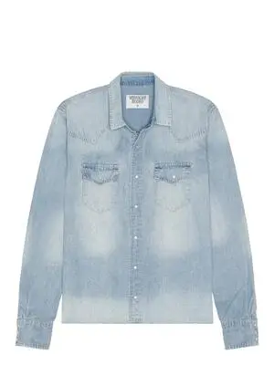 MIDNIGHT RODEO Distressed Denim Shirt In Blue - Blue Wash