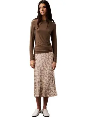 Calvin Klein Crushed Satin Print Midi Skirt - Atmosphere