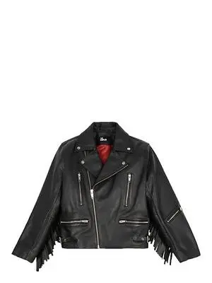 The Kooples Fringed Notch-collar Leather Jacket - Black