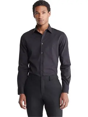 Calvin Klein Cotton Herringbone Slim Fit Dress Shirt Black