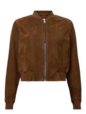 ALLSAINTS Orten Suede Bomber Jacket - Cognac Brown