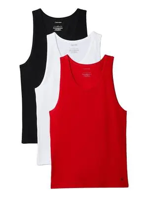Calvin Klein Cotton Stretch Blend 3-pack Tank Top - Black/adrenaline Rush/classic White
