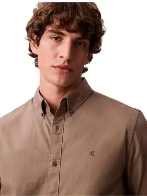 Calvin Klein Solid Oxford Classic Button-down Shirt - Taupe Tone