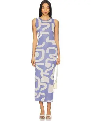 Minkpink Iris Intarsia Knit Midi Dress - Blue Geo