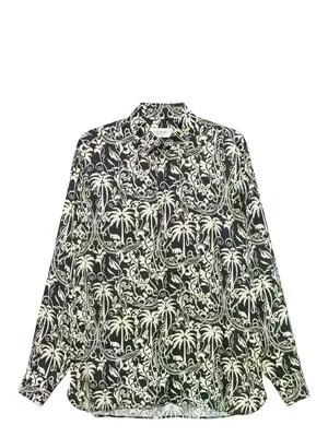 LANEUS Palm Tree Print Shirt - Black