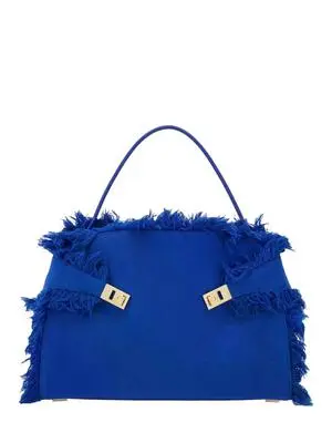 FERRAGAMO Large Hug Fringe-detail Shoulder Bag - Blue
