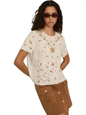 REISS Iyla Floral Cut-out Embroidery Top - Ivory