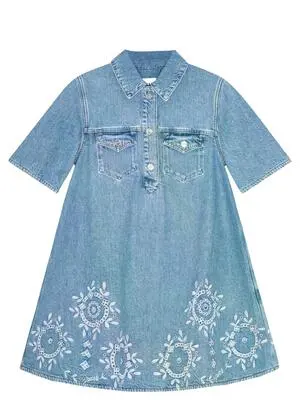 GANNI GANNI Embroidered Denim Shirt Dress