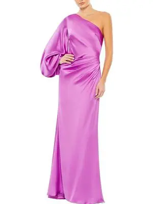 Mac Duggal Satin One-shoulder Gown - Orchid