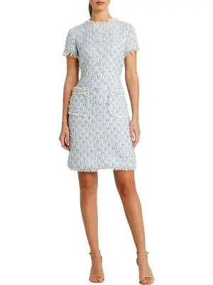 Mac Duggal Cap Sleeve Floral Button Detail Shift Dress - Blue Multi