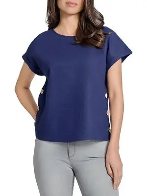 Jones New York Side Button Linen Blend Top - Pacific Navy