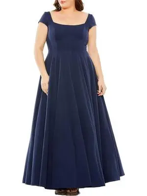 Mac Duggal Cap Sleeve Square Neck Ballgown - Midnight