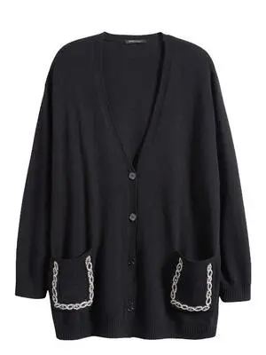 Marina Rinaldi Pavido Rhinestone Pocket Wool & Cashmere Cardigan - Black
