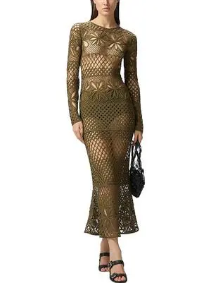 Pinko Ortles Abitos Fantasy Net Dress - Military Olive Green