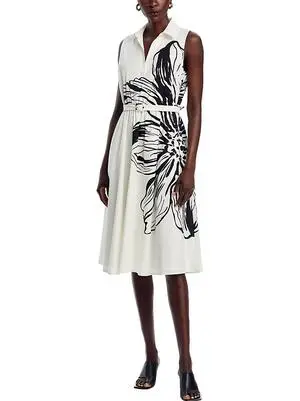 T Tahari Flower Print Belted Midi Dress - Exploded Graphic Flower