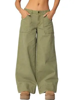 EDIKTED Vivienne Twill Baggy Pants - Olive