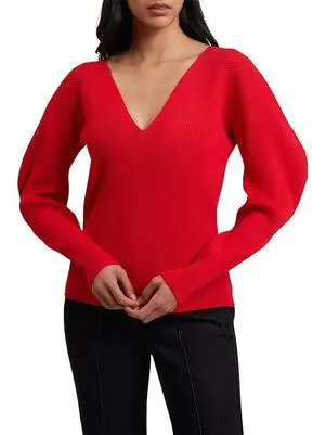 Ted Baker London Amelyaa Ribbed Sculpted Sleeve Sweater Bright Red