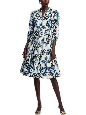 T Tahari Printed Tiered Midi Dress - Graphic Medallion Print