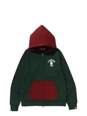 A BATHING APE Full Zip College Hoodie Green/red