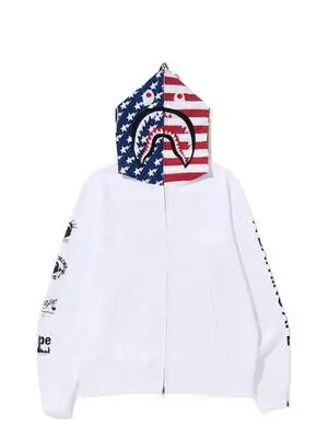 A BATHING APE USA Flag Shark Hoodie White