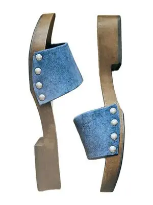BIBI LOU Wood-Bottom Slides Denim