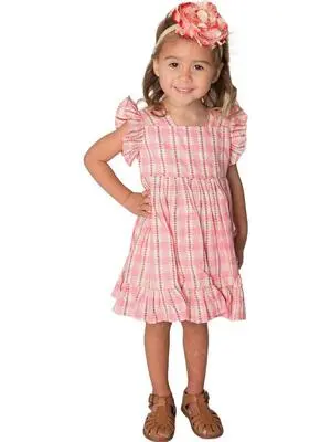 POPATU Floral Stripe Check Flutter Sleeve Dress - Pink
