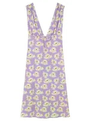 Versace Poppies V-neck Midi Dress - Purple