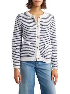 BEACHLUNCHLOUNGE Beachlunchlounge Piera Stripe Cardigan Navy/ White Linen