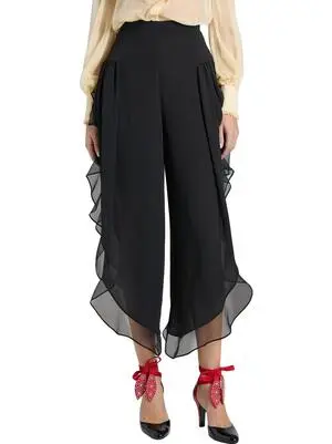 Valentino Garavani Silk Georgette Ruffle Pants - Nero