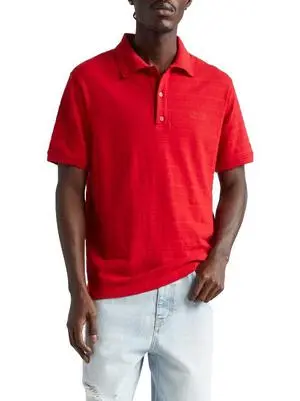 GOLDEN GOOSE Journey Textured Stripe Cotton Piqué Polo - Haute Red