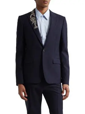 Alexander McQueen Crystal Embellished Wool Sport Coat - Navy