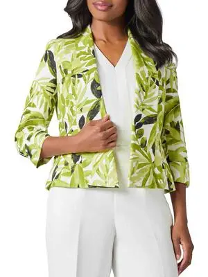 KASPER Leaf Print Linen Blend Jacket - Kiwi Multi