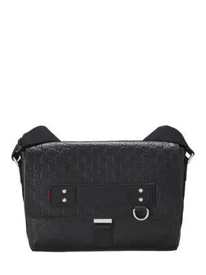 Gucci Rubberized Gg Buckle Flap Messenger - Black