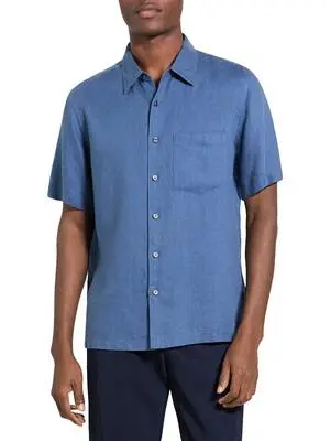 Theory Irving Solid Short Sleeve Linen Button-up Shirt - Bering