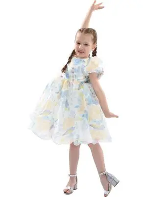 TULLEEN Chablis Floral Organza Dress - Blue