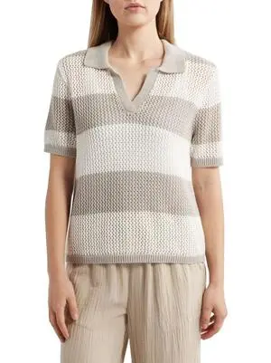 BEACHLUNCHLOUNGE Beachlunchlounge Skye Stripe Crochet Polo Natural/ Ivory