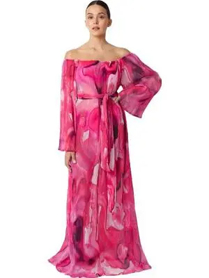 VILLA FRESCA Malia Pleated Maxi Dress - Fuchsia Ink