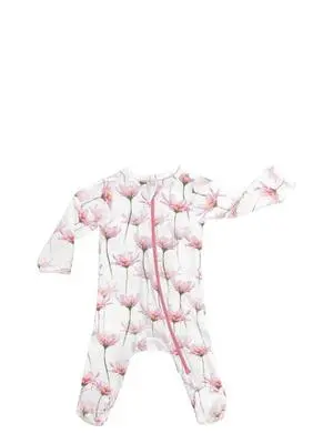 NORANI Organic Cotton Zip Footie - Pink Petals