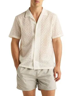 AUTO-REPLY™ Alex Raschel Open Knit Camp Shirt - Cloud