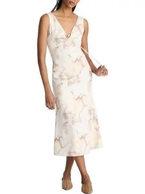 KENNETH COLE Floral Print Sleeveless Midi Dress - Oyster Multi