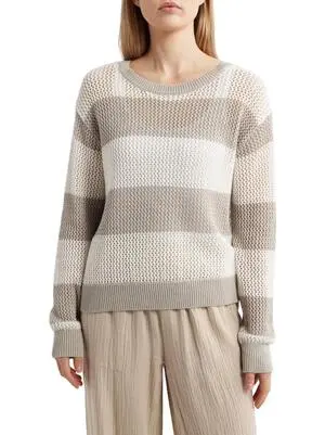 BEACHLUNCHLOUNGE Tresa Stripe Crochet Crewneck Sweater - Natural/ Ivory