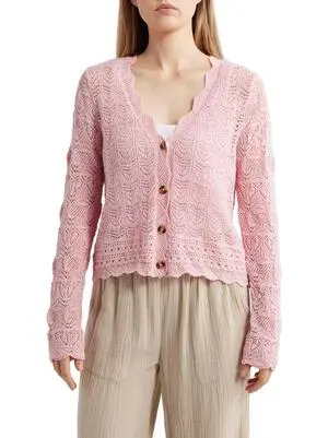 BEACHLUNCHLOUNGE Tamia Pointelle Knit Cardigan - Petal Pink