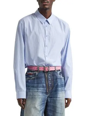 Martine Rose Classic Logo Stripe Button-up Shirt - Blue-white Stripe