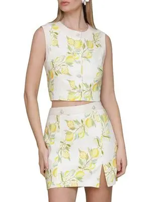 Avec Les Filles Lemon Print Crop Vest - Lemon Vine