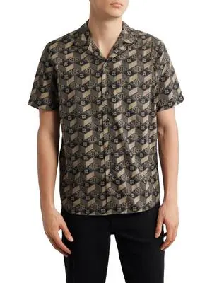 Hugo Ellino Logo Print Camp Shirt - Black