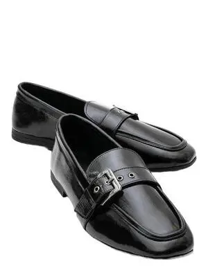 FOREVER & ALWAYS SHOES Jade Leather Loafers - Black Patent Leather