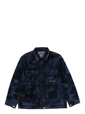 A BATHING APE Floral Camo Jacquard Denim Work Jacket - Blue