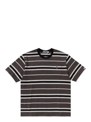 A BATHING APE Ape Head One Point Pocket Relaxed Fit Stripe Tee - Black