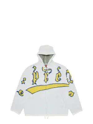 Supreme Accent Brushed Zip Up Hooded Sweater - White